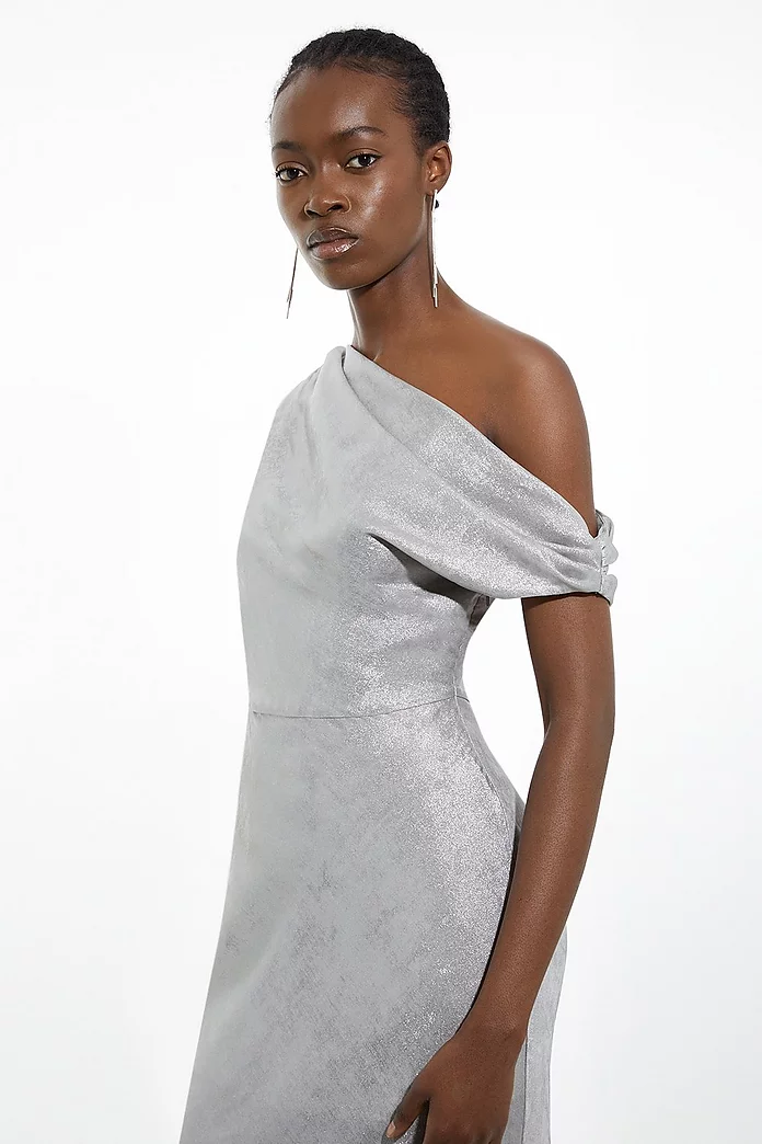 Tall Premium Metallic Ruched One Shoulder Maxi Dress | Karen Tall Premium Metallic Ruched One Shoulder Maxi Dress | Karen