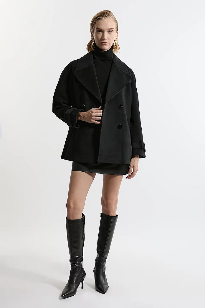 Petite Tailored Wool Blend Double Breasted Pea Coat | Karen Petite Tailored Wool Blend Double Breasted Pea Coat | Karen