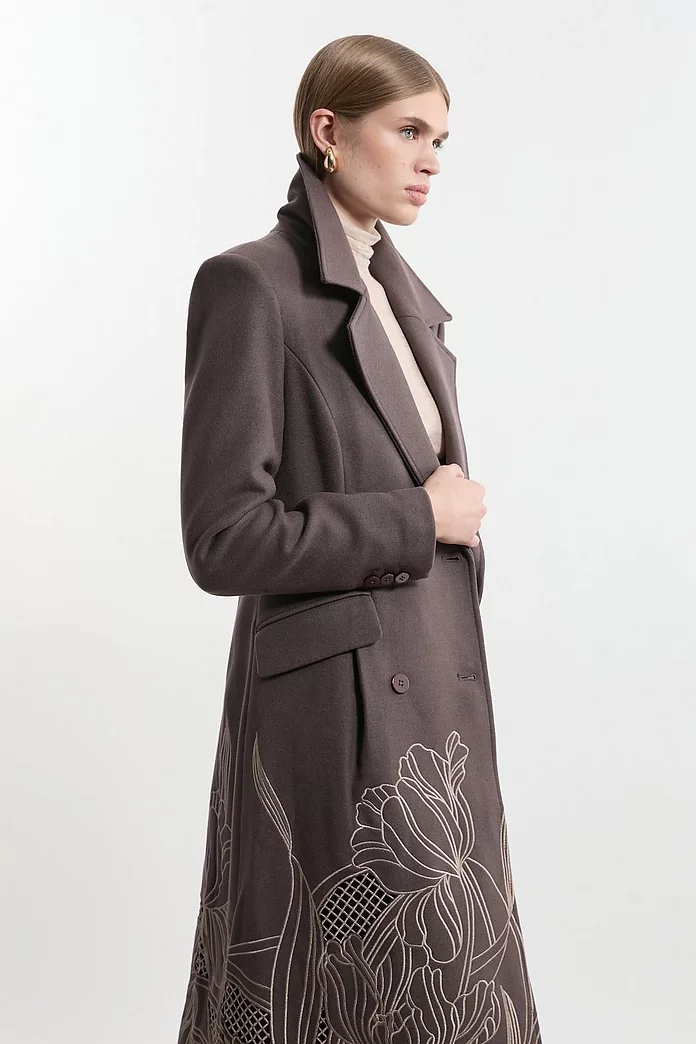 Lydia Millen Wool Blend Floral Cutwork Flared Skirt Midaxi Lydia Millen Wool Blend Floral Cutwork Flared Skirt Midaxi
