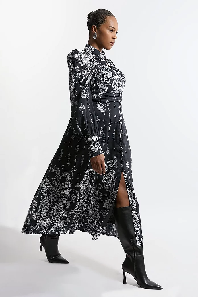 Plus Size Mono Floral Woven Button Up Maxi Dress | Karen Millen Plus Size Mono Floral Woven Button Up Maxi Dress | Karen Millen