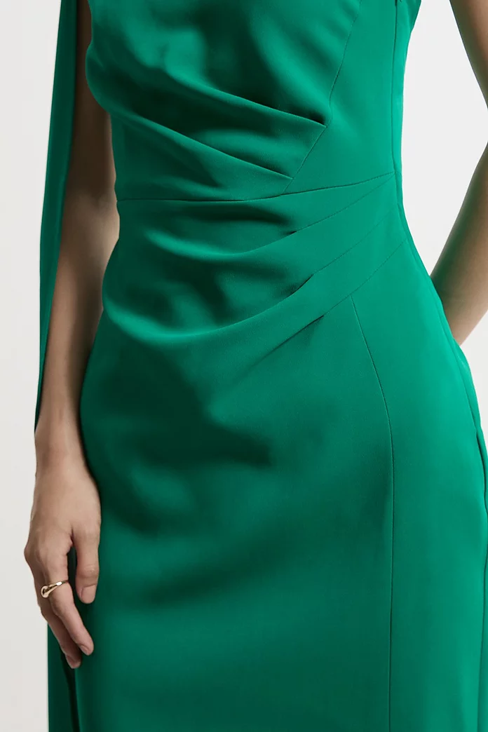 Compact Stretch Viscose One Shoulder Cape Maxi Dress | Karen Compact Stretch Viscose One Shoulder Cape Maxi Dress | Karen