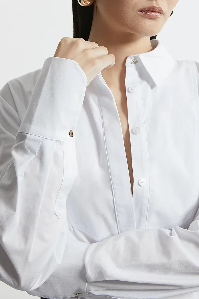 Cotton Poplin Striped Bib Detail Woven Shirt | Karen Millen Cotton Poplin Striped Bib Detail Woven Shirt | Karen Millen