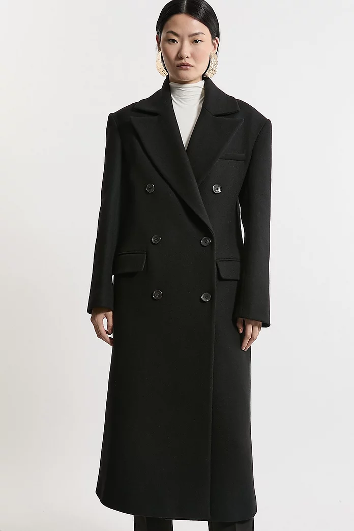 Italian Wool Strong Shoulder Anti Fit Maxi Coat | Karen Millen Italian Wool Strong Shoulder Anti Fit Maxi Coat | Karen Millen