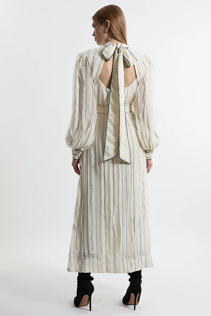 Lydia Millen Chiffon Top Stitch Detail Ruffle Belted Woven Lydia Millen Chiffon Top Stitch Detail Ruffle Belted Woven