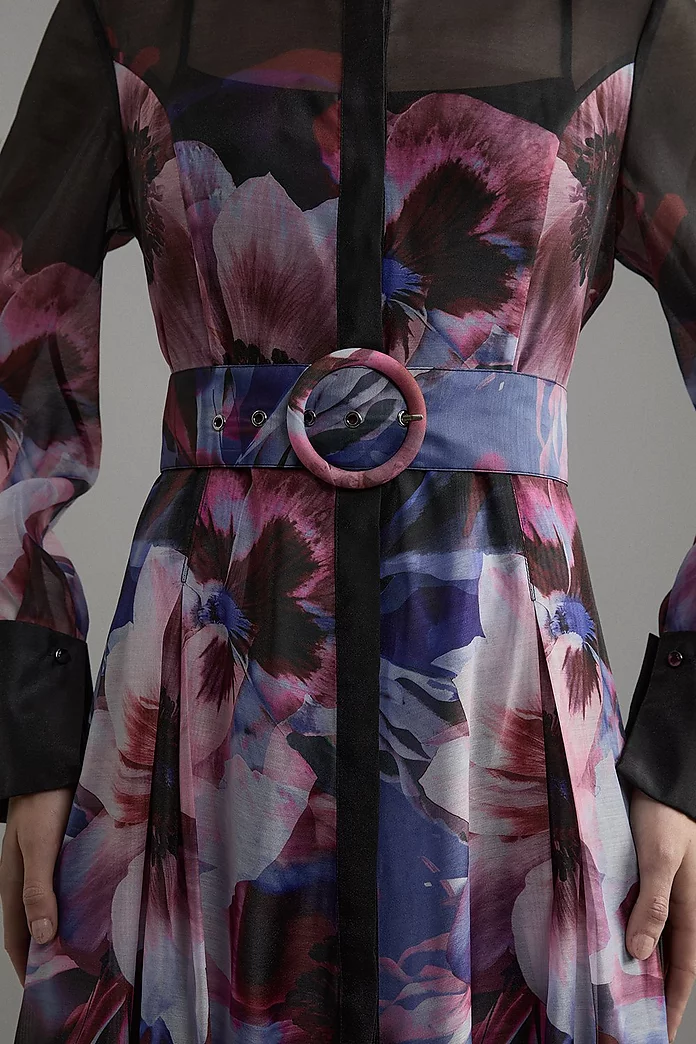 Organdie Printed Long Sleeve Shirt Maxi Dress | Karen Millen Organdie Printed Long Sleeve Shirt Maxi Dress | Karen Millen
