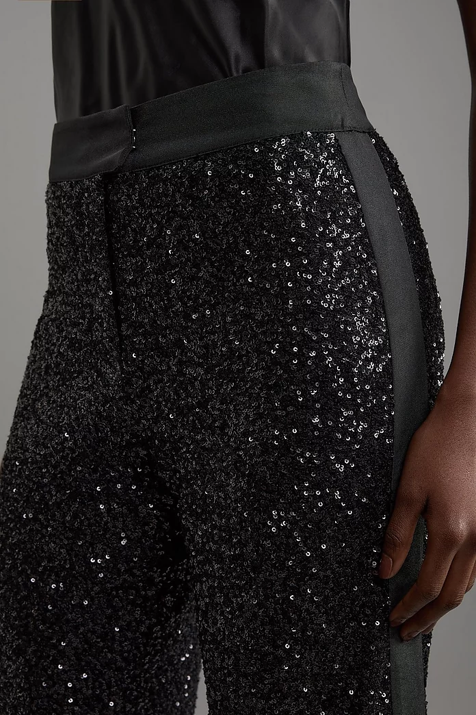 Petite Sequin High Waisted Wide Leg Trousers | Karen Millen Petite Sequin High Waisted Wide Leg Trousers | Karen Millen