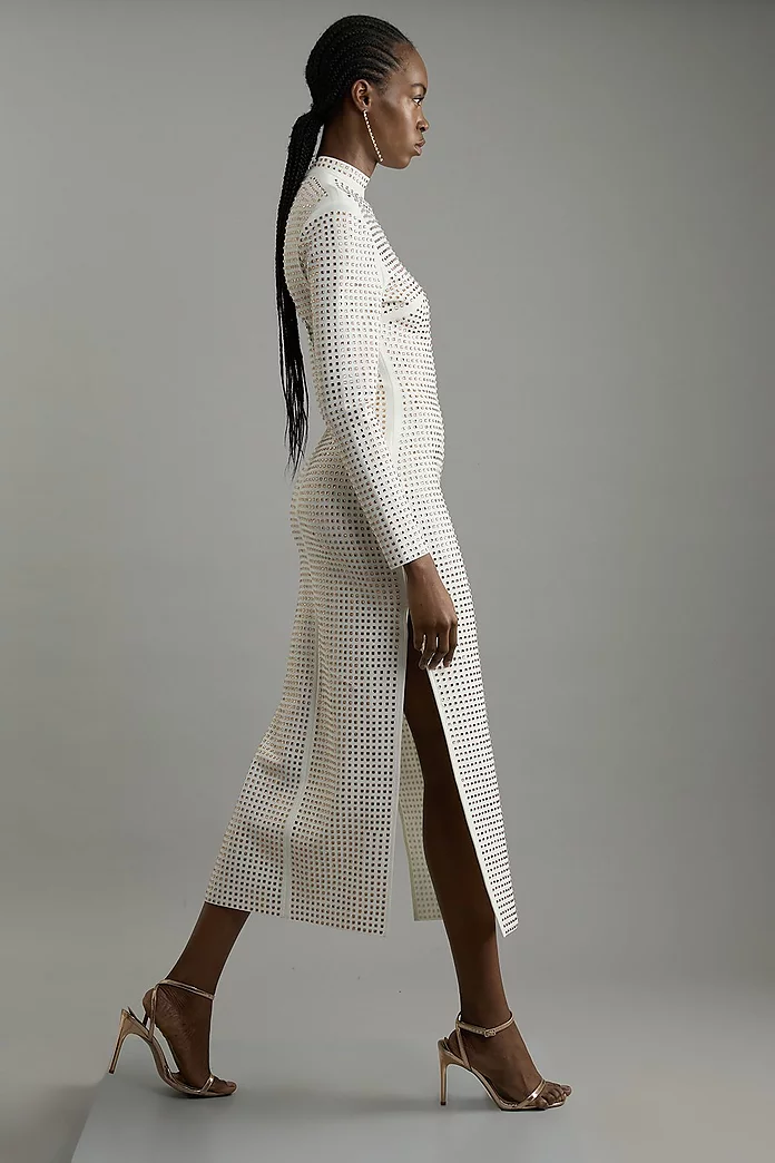 Figure Form Bandage Knit All Over Embellished Maxi Dress Figure Form Bandage Knit All Over Embellished Maxi Dress