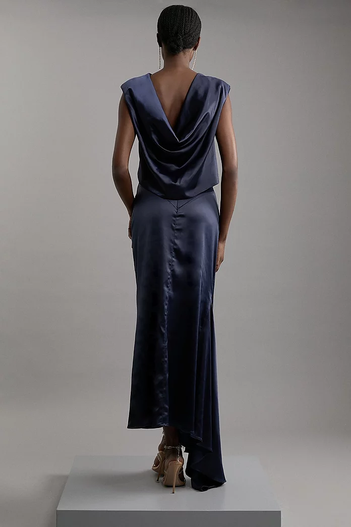 Sleeveless Satin Drape Woven Maxi Dress | Karen Millen Sleeveless Satin Drape Woven Maxi Dress | Karen Millen