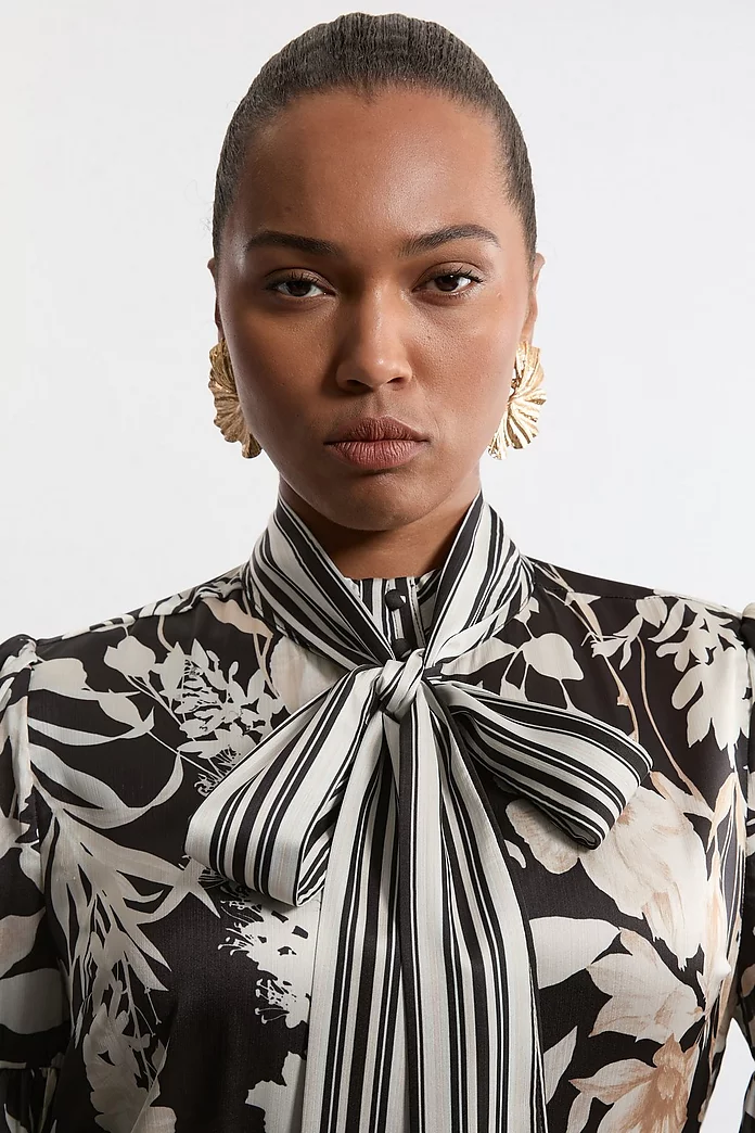Plus Size Floral Tie Neck Woven Blouse | Karen Millen Plus Size Floral Tie Neck Woven Blouse | Karen Millen