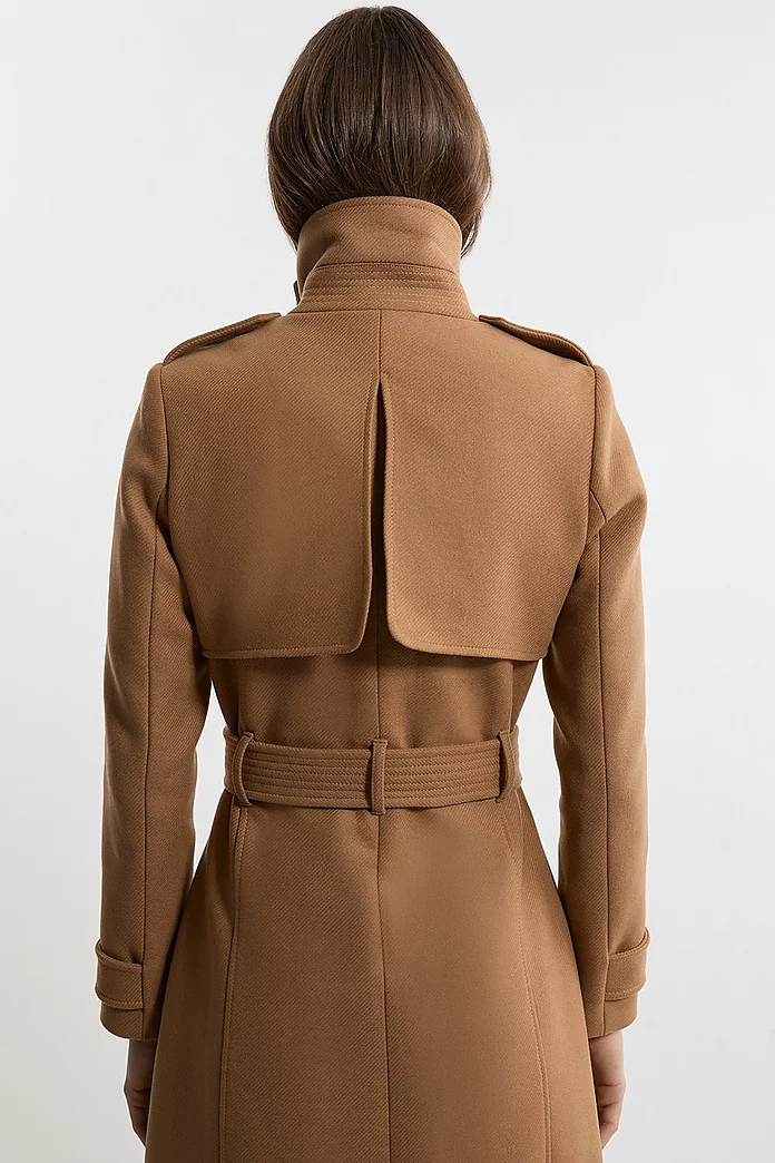 Premium ltalian Manteco Wool Belted Funnel Neck Tailored Premium ltalian Manteco Wool Belted Funnel Neck Tailored